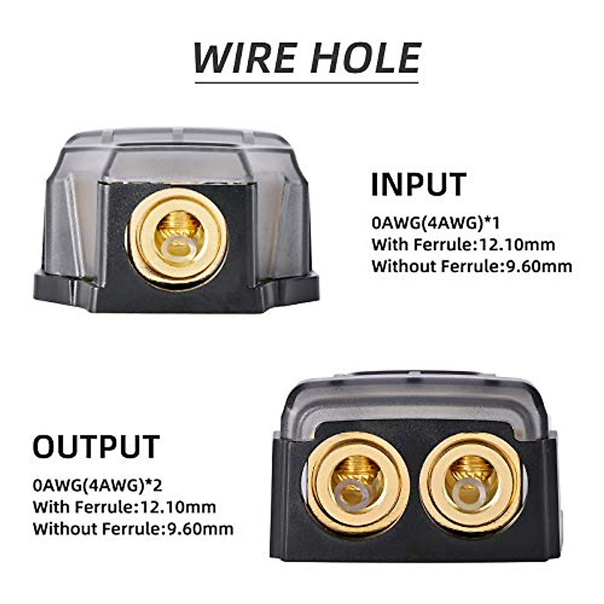 LEIGESAUDIO 0/2/4 Gauge in 0/2/4 Gauge Out Copper Power Distribution Block for Car Audio Splitter(1 in 2 Out)