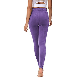 COZZYON Women Velour Leggings, High Waist Soft Leggings Warm Winter Velour Yoga Pants(Purple,L)