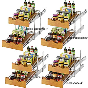 DINDON 2 Tier Pull Out Cabinet Organizer (14" W x 21" D) Slide Out Wood Shelf Double Tier Kitchen Wire Basket with Chrome Finish…