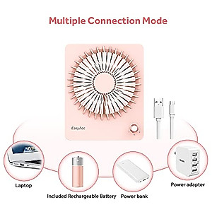 EasyAcc Portable Desk Fan Desktop Fan, 3350 Battery Operated Fan 6-Inch Foldable Travel Fan [ Ultra-Quiet Step-less Speed Control ] 160°Tilt Standing Hanging Fan for Travel Office Home Outdoor