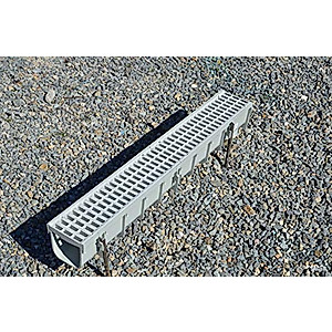 NDS Pro Series Drain Kit 5-1/2 in. X 39-3/8 in. Deep Profile Channel, Galv. Steel Grates, End Caps/Outlet, 5 in, Gray