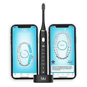 Blu Smart Electric Toothbrush, Sonic Power Toothbrush with Interactive Live Tracking App for Adults (Black)