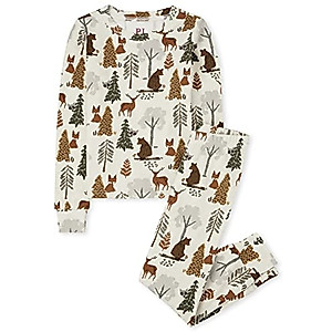 The Children's Place child Family Matching Christmas Holiday Pajamas Sets, Snug Fit 100% Cotton, Big Kid, Toddler, Woodland Kids - PJ set 8