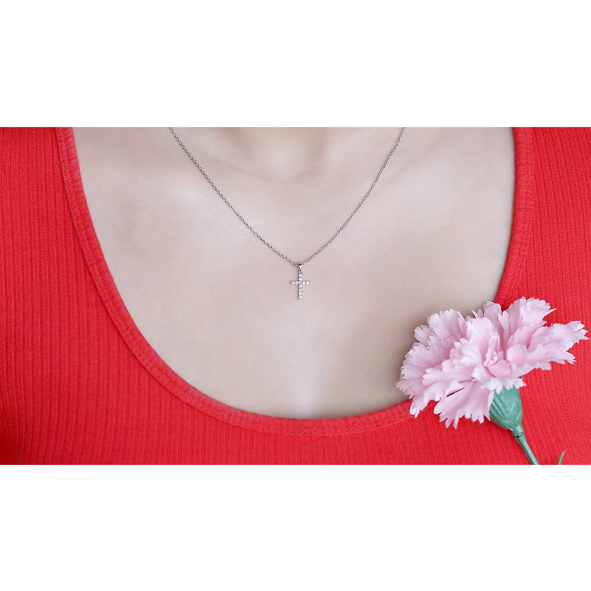 Dazzlingrock Collection Round White Diamond Classic Divine Cross of Jesus Pendant with 18 inch Silver Chain for Women (0.15 ctw, Color I-J, Clarity I2-I3) in 10K White Gold