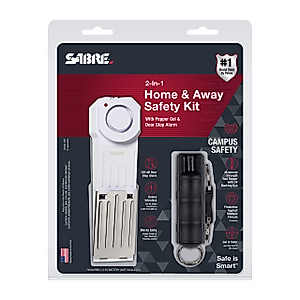SABRE Home and Away Campus Safety Kit with Pepper Gel and Door Stop Alarm, 25 Bursts, 12-Feet (4-Meter) Range, Gel is Safer, 120dB Siren, Audible up to 1,000-Feet (300-Meters)