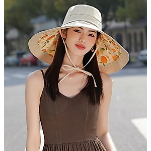 7 inch Wide Brim Women Sun Floppy Hat Summer Beach Bucket Fishing Hats Reversible Packable UV Protection for Hiking Garden Travel