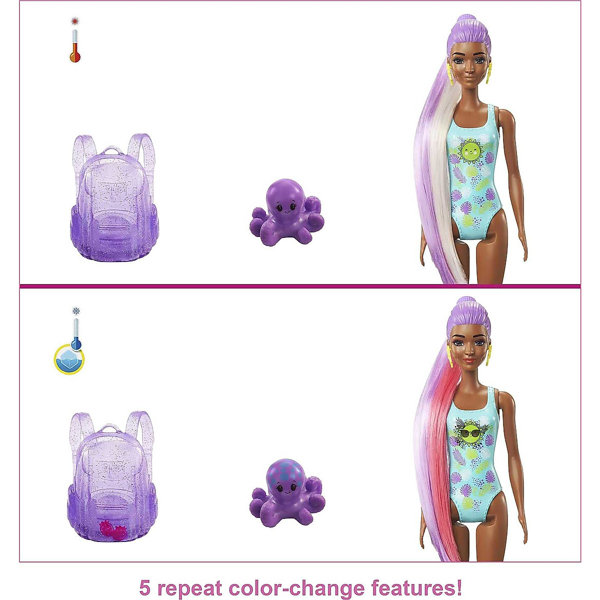 Barbie Color Reveal Foam! Doll & Pet Friend with 25 Surprises: Scented Bubble Solution, Outfits, Hair Extension, Accessories, Kid Bracelet & Charm Hidden in Sand; Sunny Strawberry-Theme