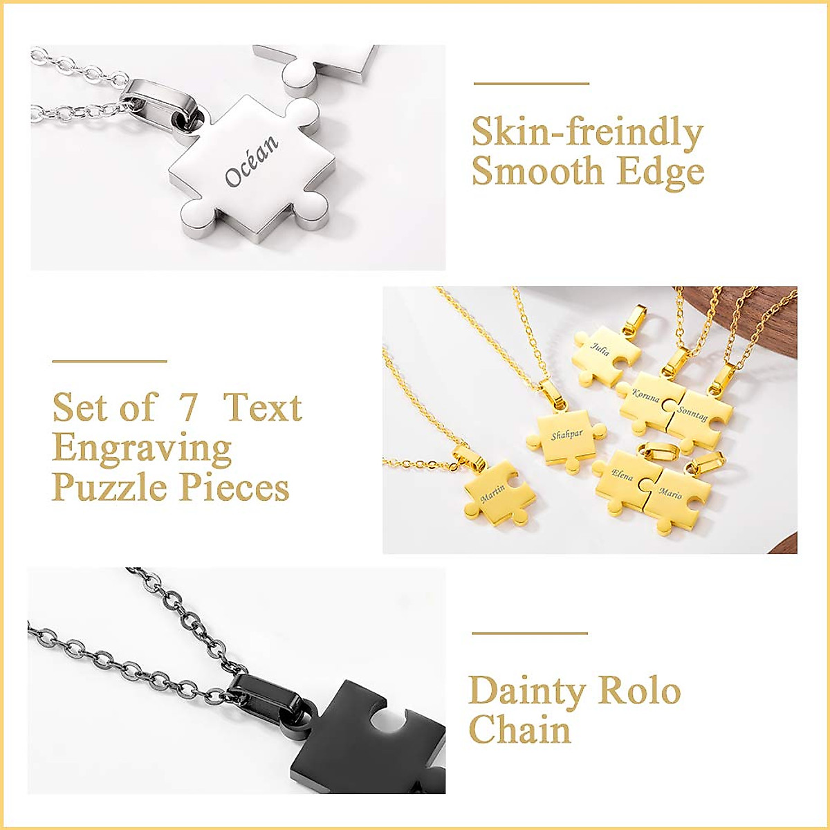 Custom BFF Necklace for 7 Personalized Puzzle Matching Best Friend Friendship Family Necklaces Memory Jewelry Gifts for Sister Women