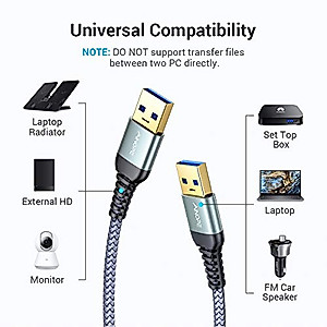 AINOPE 10FT USB 3.0 A to A Male Cable,USB 3.0 to USB 3.0 Cable [Never Rupture] USB Male to Male Cable Double End USB Cord Compatible with Hard Drive Enclosures, DVD Player, Laptop Cool-Grey