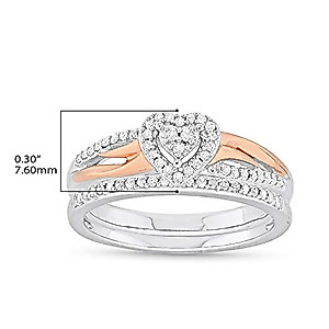 14K Rose Gold Plated .925 Sterling Silver 1/5 Cttw Diamond Heart Halo Engagement Ring and Wedding Band Bridal Set (H-I Color, I1-I2 Clarity) - Size 9