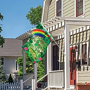 Morigins Happy St. Patrick's Day Rainbow and Shamrock Decorative Double Sided House Flag 28"x40"