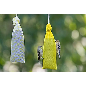 Mr. Canary Yellow 'Pair of Socks' Finch Sock Feeders, 2pk, Seed-Filled All-Season Feeders, 24oz Total
