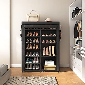 LANTEFUL Shoe Rack with Covers, 8 Tier Shoe Rack Organizer for Closet Entryway Garage, Metal Free Standing Shoe Storage Shelf Cabinet Holds up to 28-35 Pairs