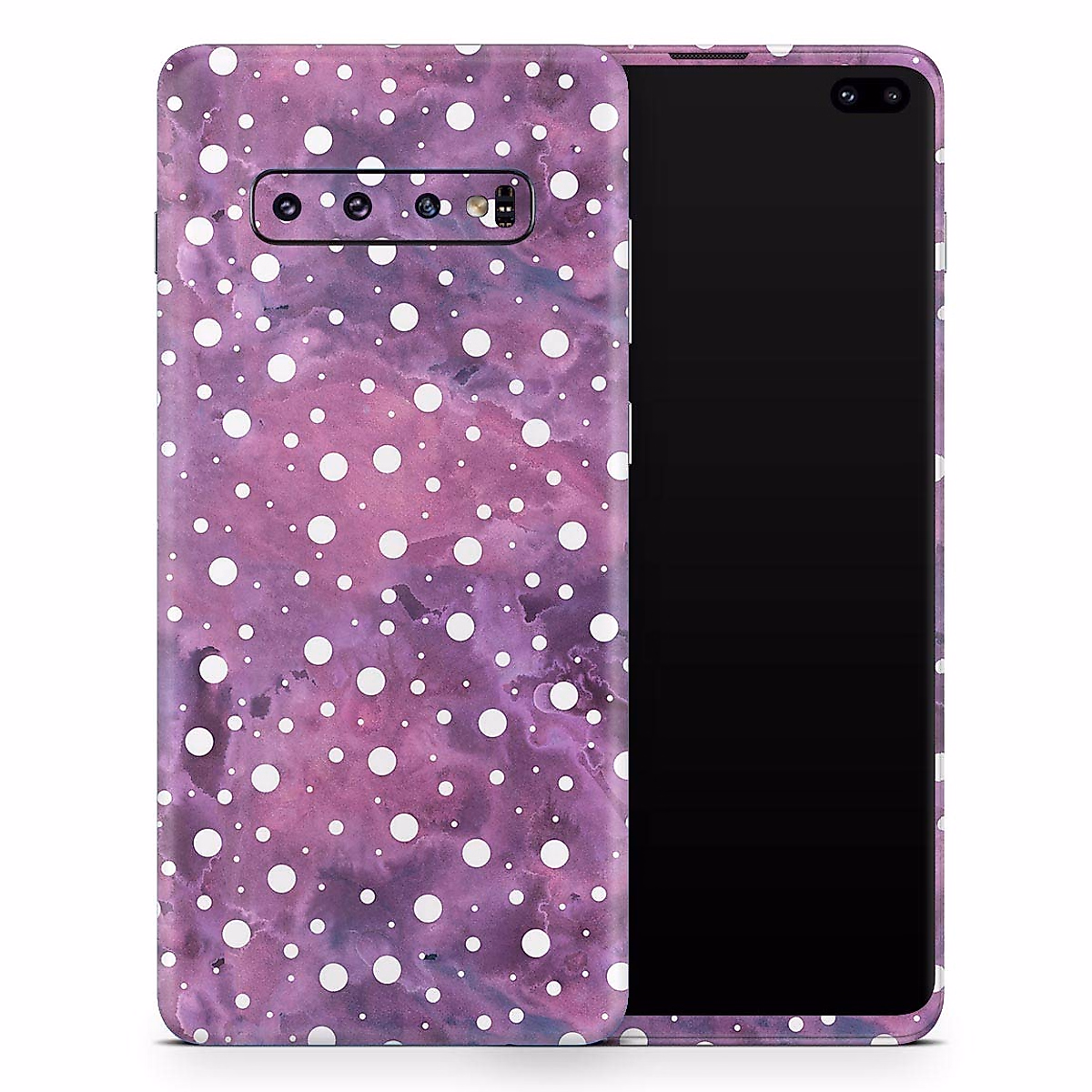DesignSkinz White Polka Dots Over Purple Pink Paint Mix Protective Vinyl Decal Wrap Skin Cover Compatible with The Samsung Galaxy S20 (Screen Trim & Back Glass Skin)