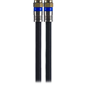 GE RG6 Coaxial Cable, 50 ft. F-Type Connectors, Quad Shielded Coax Cable, 3 GHz Digital, In-Wall Rated, Ideal for TV Antenna, DVR, VCR, Satellite, Cable Box, Home Theater, Black, 33532