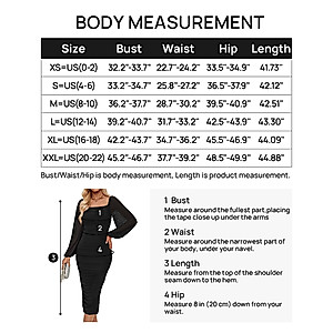 ZESICA Women's 2024 Sexy Ruched Bodycon Midi Dress Long Puff Sleeve Square Neck Backless Cocktail Party Wedding Dresses,Black,Medium