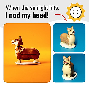 Kikkerland Solar Powered Corgi Dog Figurine: Fun Animal Decor for Home & Kitchen, Office Desk, Garden, Car – Great Novelty Toy Statue, Display Shelf Collectible, Holiday & Birthday Gift