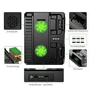 OIVO Cooling Stand for Xbox One/S/X, 2 Cooling Fan, Dual Controller Charging Dock Station with LED Indicators and 15 Game Slots for Xbox One/S/X