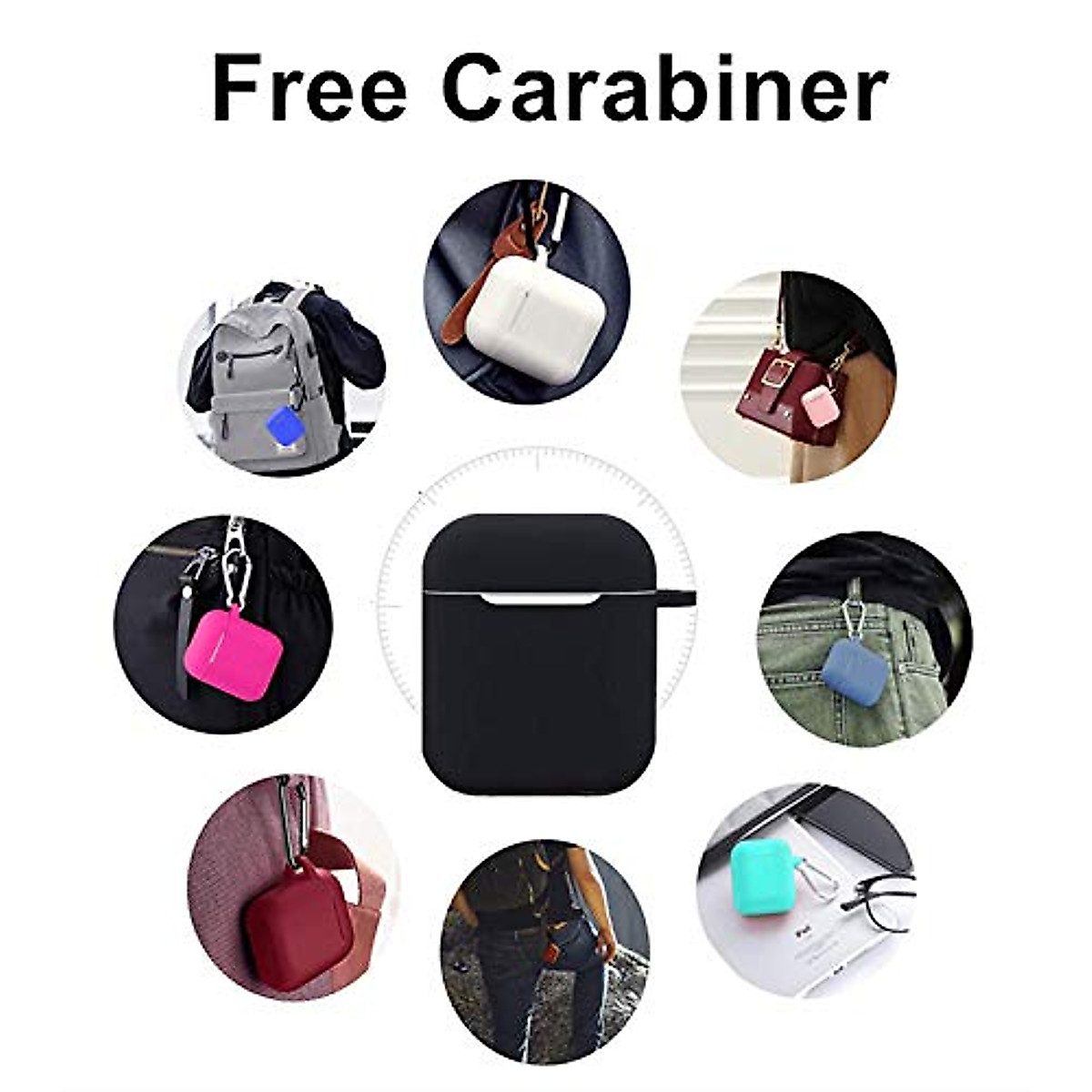 Silicone Case Compatible with Airpods 1 & 2, Shookproof Protective Silicone Wireless Charging Cover with Key Chain (Black)