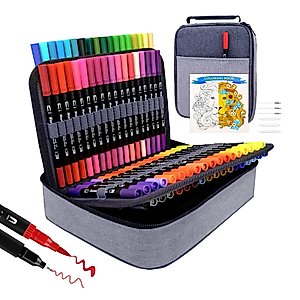 Swemos Markers for Adult Coloring Book, 72 Colors Art Markers Set Dual Tip Brush Pen, Coloring Markers Fine Point Kids Artist Drawing Paintings Diaries Journaling Art projects Art Supplies with Case