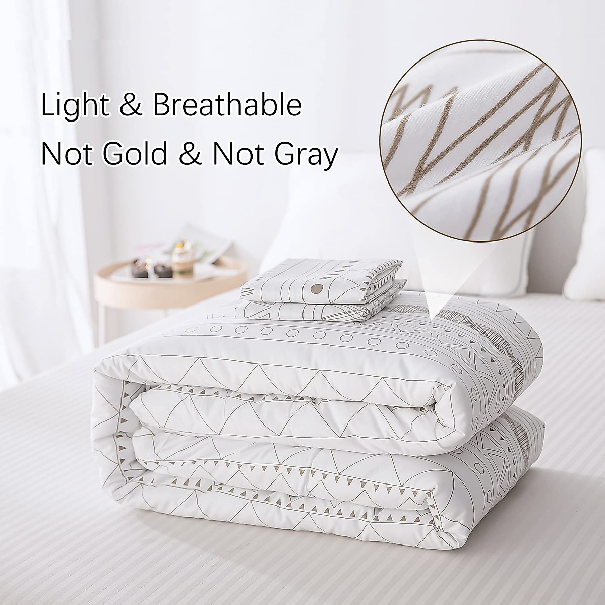 White Geometric Comforter Sets Queen, Boho Bedding Aztec Striped Arrow Pattern,Lightweight Soft Microfiber Down Alternative Comforter Bed Set