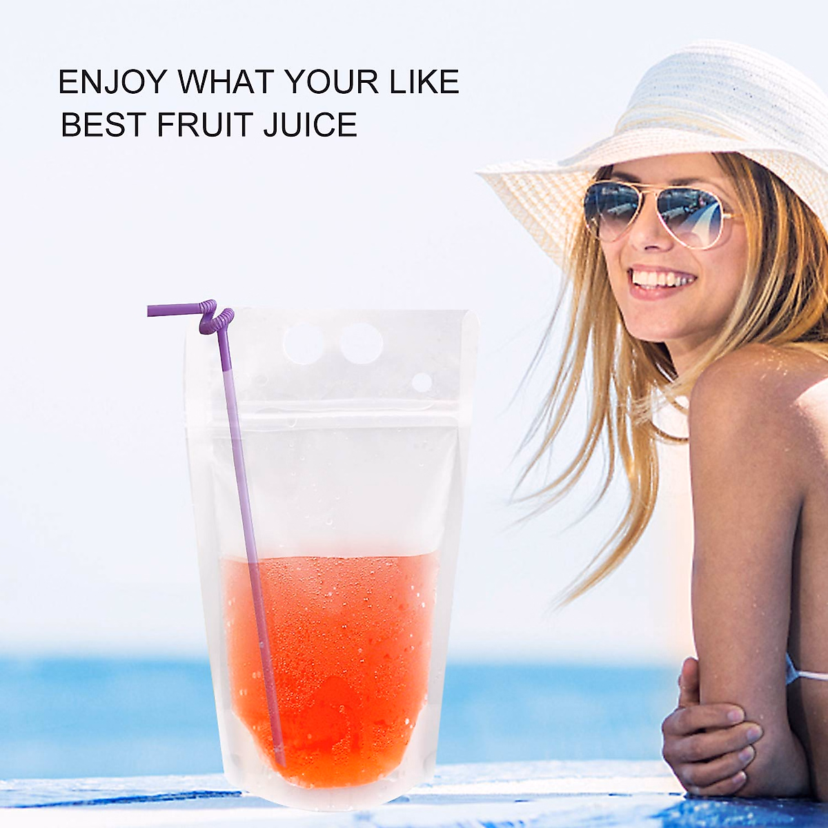 125Pcs Drink Pouches for Adults with Individual Package Straws Reclosable Zipper Smoothie Bags Juice Pouches Heavy Duty Hand-held Cold & Hot Drinks，BPA & Phthalate Free - Funnel Included