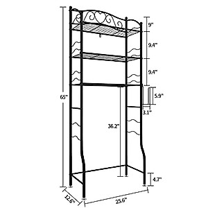 YADOOLIFE Over-The-Toilet Storage Toilet Rack, Behind The Toilet Racks, 3-Tier Bathroom Shelves, Stand Over Toilet Rack, Free Standing Restroom Space Saver, Metal, Black