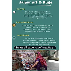 Jaipur art & Rugs Organic Cotton Yoga Mat - Eco-Friendly Hand-Woven Rug - Non Slip & Thick (24”x72”x5mm) for Everyday Fitness at Home - Comfortable Extra-Long (Dark Green)
