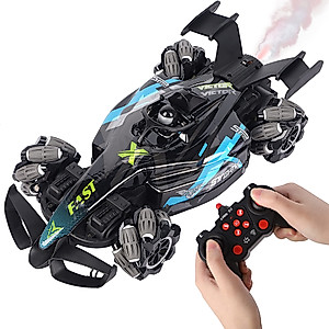 Lulu Home Remote Control Stunt Car with Lights & Fine Mist, Four-Wheel Drive RC Stunt Vehicle with Music, Boy Toy Car Birthday/Christmas New Year Gift for Kids