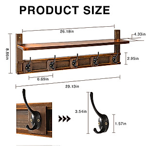Popin Lover Coat Rack Wall Mount with Shelf, 28.9 Inches Coat Hooks Wall Mounted with 5 Hooks, Hat Wall Hooks for Hanging in Entryway, Living Room, Bathroom, Bedroom