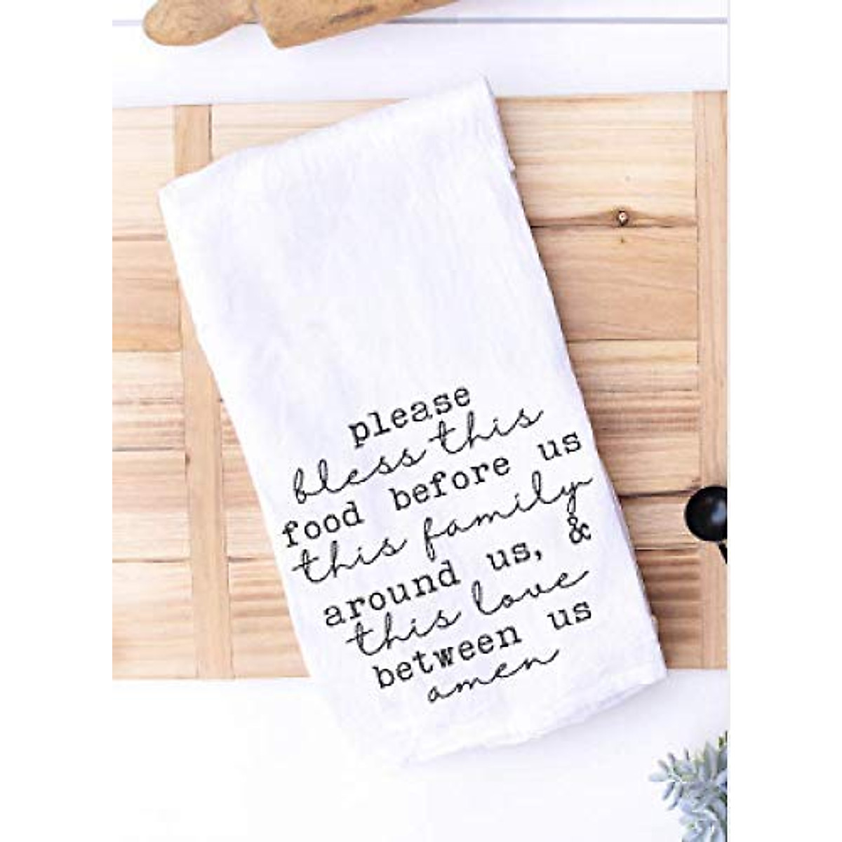 Handmade Kitchen Towel - 100% Cotton Dish Towels with Christian Family Food Blessing - Valentine Engagement Bridal Shower Newlywed Hostess Gift (Bless this Food Christian Towel)