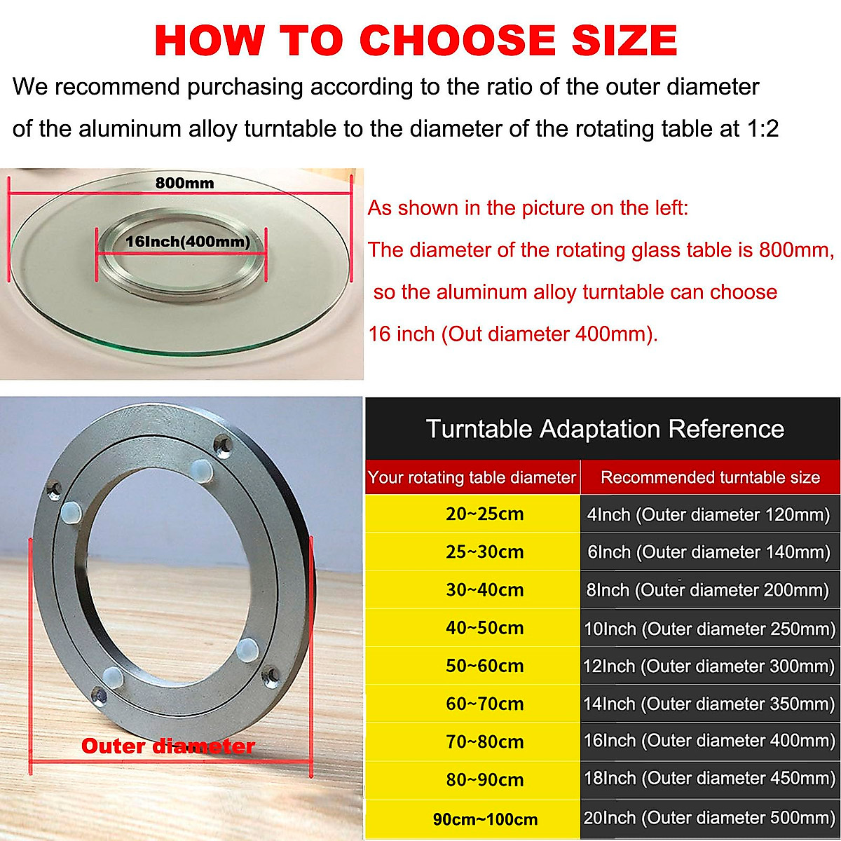 Aluminium Alloy Turntable Bearing, Heavy Duty Swivel Turntable Lazy Susan Rotating Bearing Turntable Round Dining Table Smooth Swivel Plate Hardware for Dining-Table, 8''