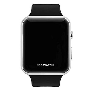 Gosasa Unisex Square Large Face LED Digital Watch Electronic for Men Watch for Women Student Silicone Watches (Silver)