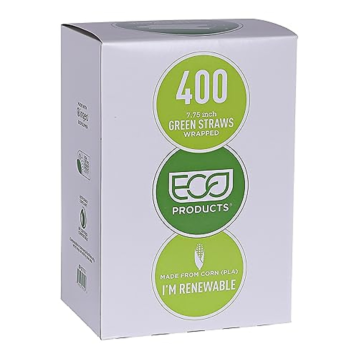 Eco-Products Compostable Disposable PLA Plastic Drinking Straws, Individually Wrapped, 7.75", 5mm, Green, Case of 9600