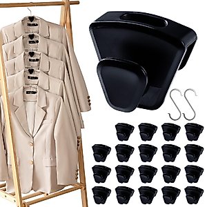 Space Saving Hanger Hooks Large/Medium/Small Size 20/25/40/60 Pack with Extra 2 Metal S Hooks, Black Clothes Hanger Connector Hooks, Heavy Duty Space Saver, Premium Closet Organizers and Storage