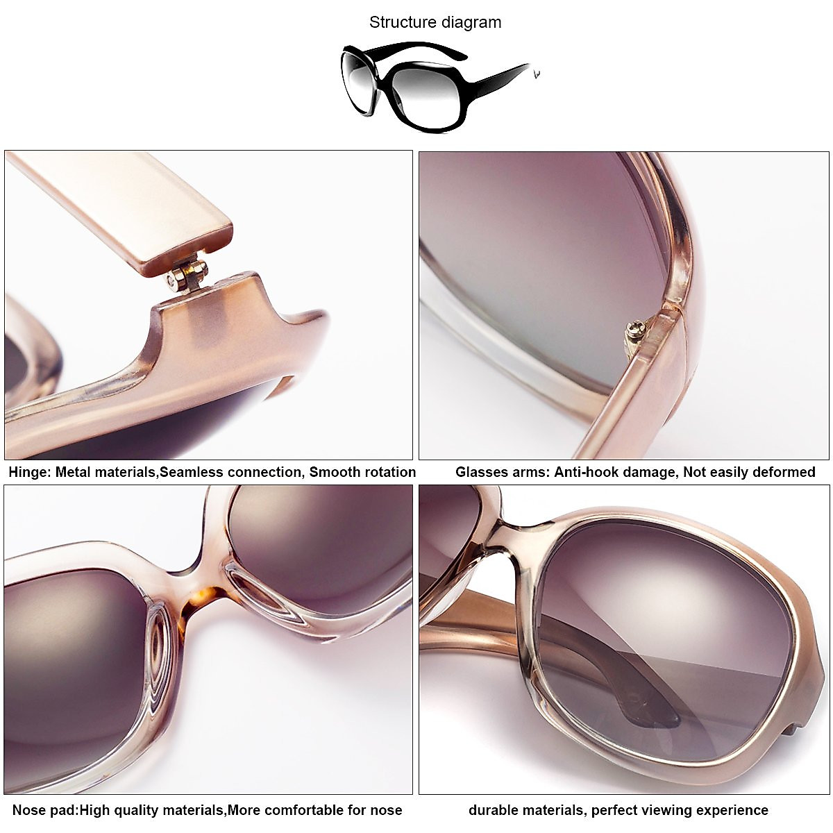 AkoaDa Polarized Sunglasses for Women, UV400 Lens Sunglasses for Female Fashionwear Pop Polarized Sun Eye Glass(Champagne)