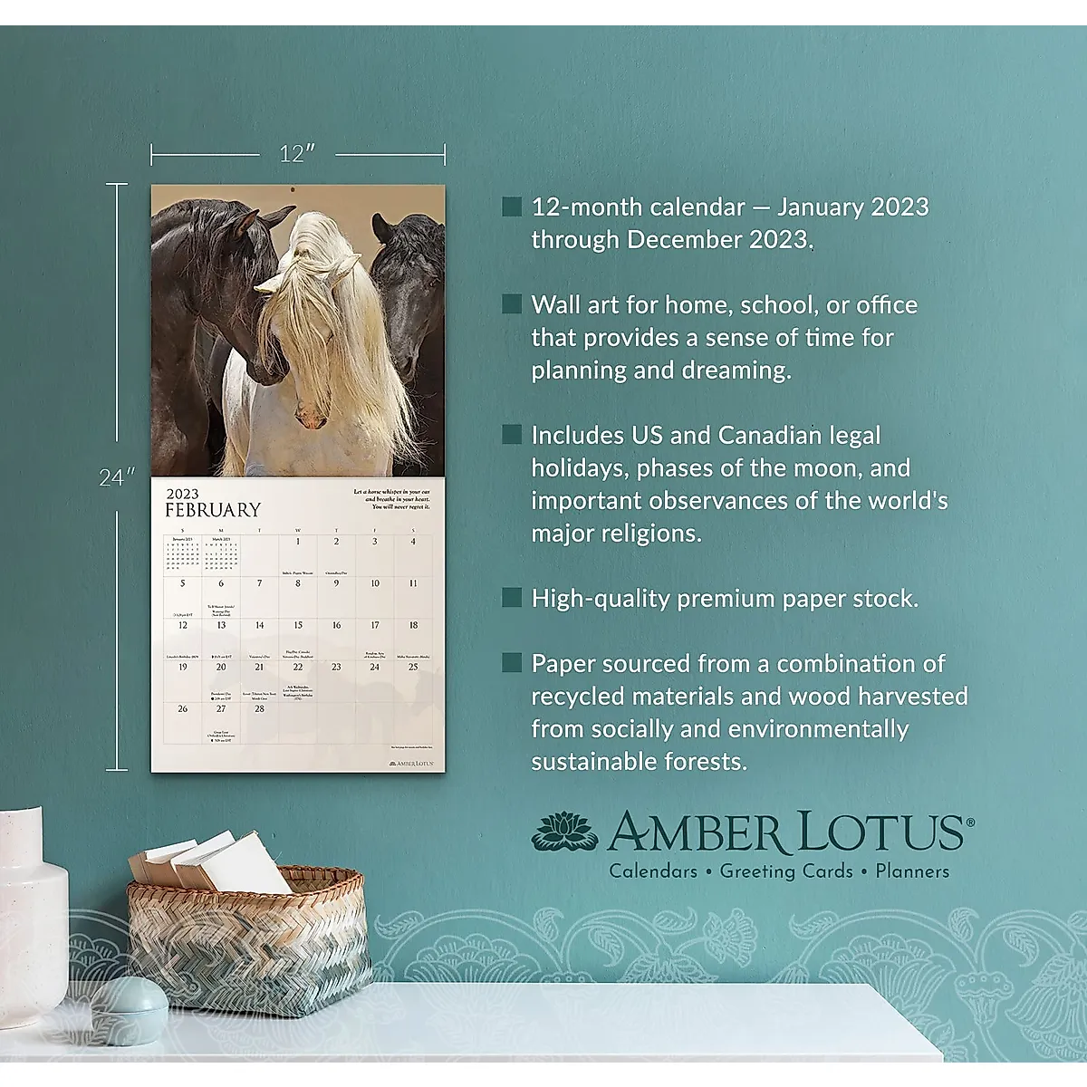 Spirit Horses 2023 Wall Calendar by Tony Stromberg | 12" x 24" Open | Amber Lotus Publishing