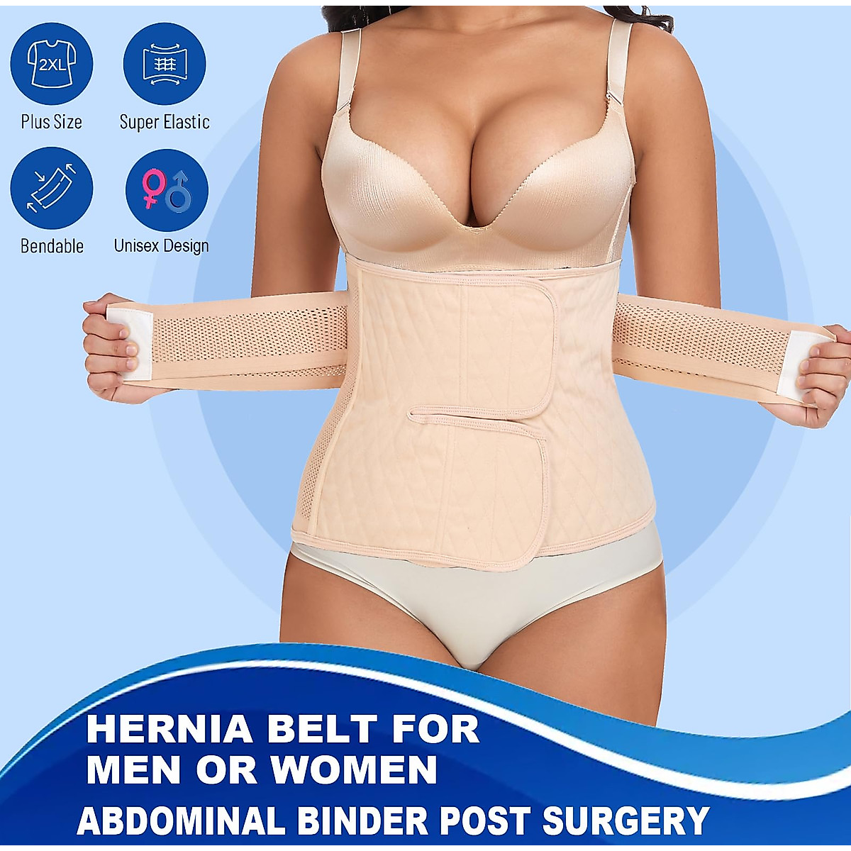 Moolida Abdominal Binder Post Surgery Postpartum Belly Band Belly Wrap Hernia Belt Stomach Compression Wrap C-Section,Nude,L