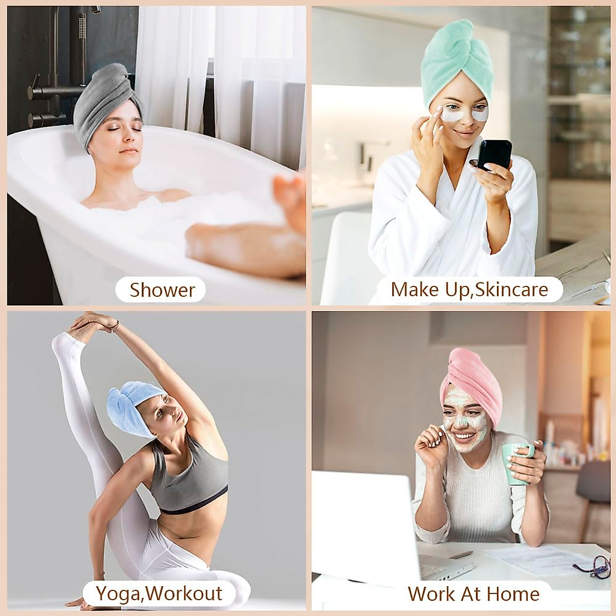 HOMEXCEL Microfiber Hair Towel for Women 5 Pack,10X 26 Inch Hair Turbans for Wet Hair,Super Absorbent Hair Drying Towel Wrap with Button for Curly,Longer,Thicker Hair Anti Frizz