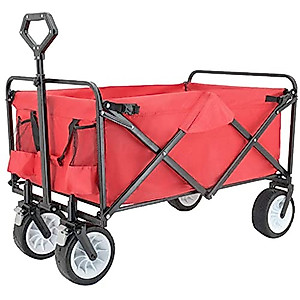 Suuim Collapsible Folding Wagon, Utility Carts Folding Wagon Adjustable Angle Outdoor Camping Wagon, 8-inch Double-Bearing Wheel Garden Cart, Large Capacity