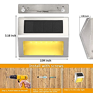 2 Pack Solar Deck Lights Outdoor Stair Lights, Warm White 6 LED Solar Step Lights Waterproof Stainless Steel Fence Lights Solar Powered Outdoor Lights for Yard, Patio, Porch, Wall, Garden Decor