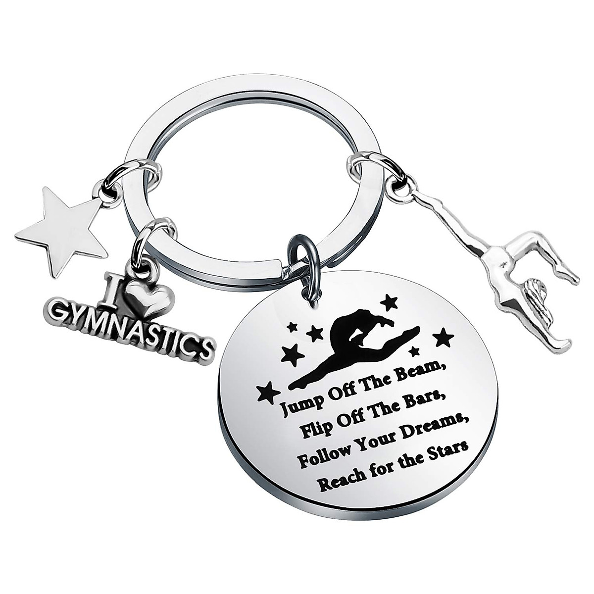 WSNANG Gymnastics Team Gifts Jump Off The Beam Flip Off The Bars Follow Your Dreams Reach For The Stars Keychain (Reach for the Stars KC)
