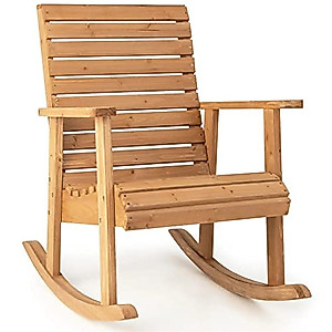 PDGJG Patio Wooden Rocking Chair High Back Fir Armchair Garden Yard