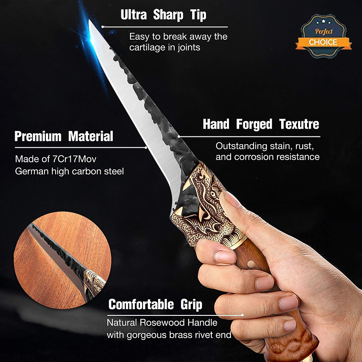 Golden Bird Fillet Knife Hand Forged Boning Knife with Sheath Sharp Meat Knife High Carbon Steel Viking Knife for Kitchen, Outdoors Perfect Collector Knife with Gift Box