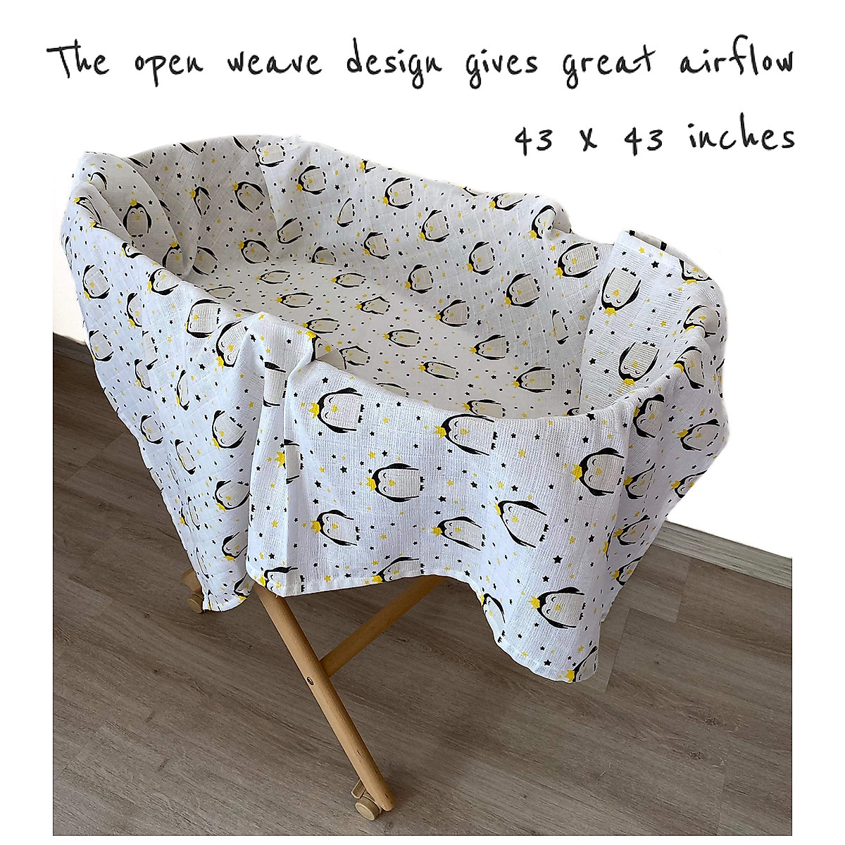 ipek kehribar Baby Muslin Swaddle Blankets Unisex 100% Cotton Ultra Soft, Multipurpose, Baby Swaddle Blanket for Boys and Girls, 43 X 43 inch 1 Pack/Penguin