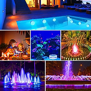 Pool Lights for Above Ground Pools 4 Packs, Submersible LED Lights RGB Color Changing Dimmable Underwater Pool Lights with Suction Cups RF Remote, for Pond Fountain Aquariums Vase Garden Party