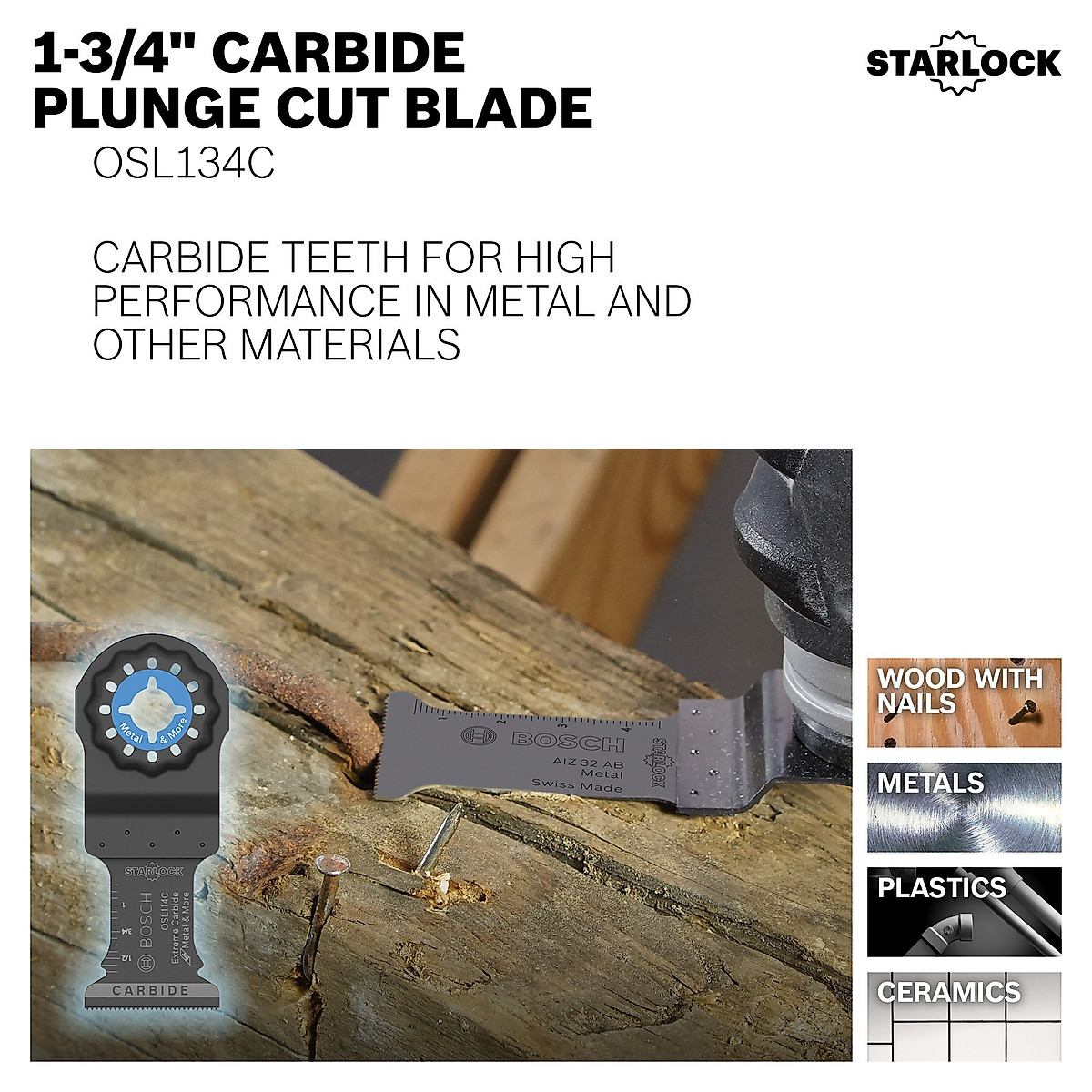 BOSCH OSL002CH 2-Piece Mixed Set 3/4 In. & 1-3/4 In. Starlock Oscillating Multi Tool Metal & More Carbide Extreme Plunge Cut Blades for Cutting Iron Bar, Metal, Wood with Nails, Drywall and Tile