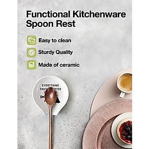 WHING Funny White Ceramic Coffee Tea Spoon Rest, Everything Tastes Better With Dog Hair in it - Coffee Station Decor Coffee Holder Accessories Gift for Coffee Lovers Friends