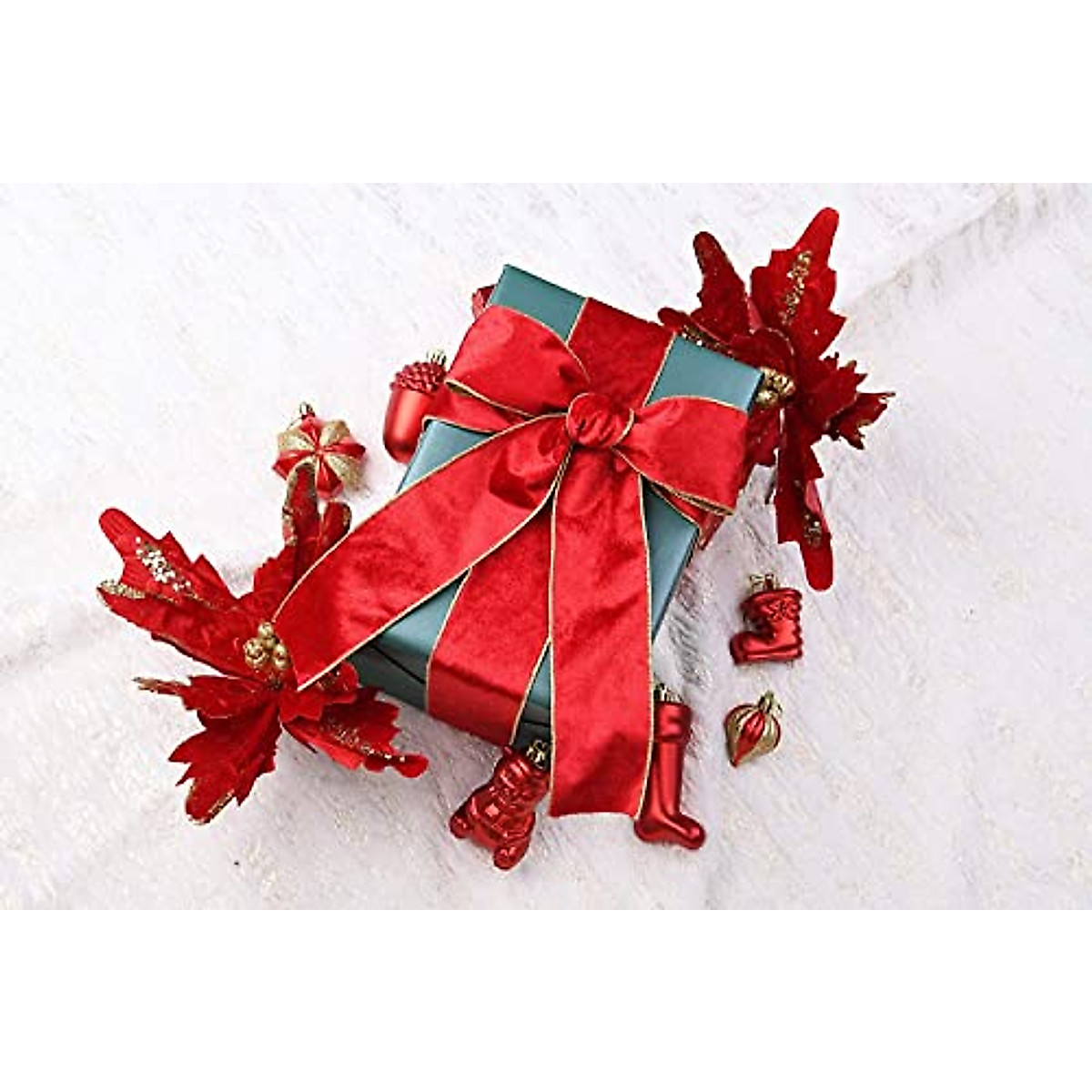 2.5Inch X 10 Yards Christmas Velvet Ribbon,2.5" Wide Wired Ribbon for Christmas Crafts Decoration, Wrapping Crafts (Champagne Gold)