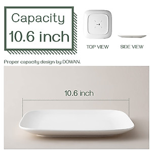 DOWAN 10.6" Square Dinner Plates Set of 6 - Ceramic White Plates for Salad, Pasta, Steak, Porcelain Serving Plates for Housewarming,Wedding, Party - Dishwasher Microwave Safe